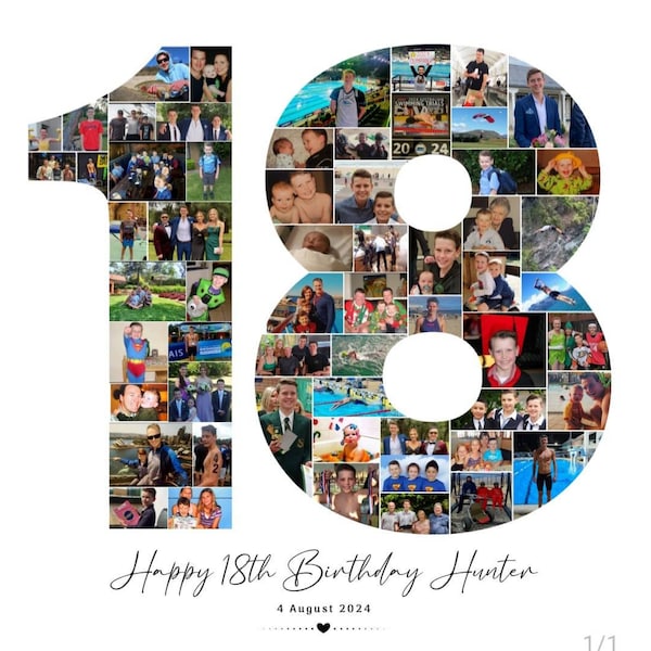 18th Birthday Photo Collage, 18th Birthday Gift, Birthday Number 18 ...