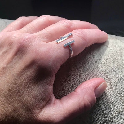 Bar Ring Silver, Parallel Bar Ring, Double Open Bars Ring, Modern ...