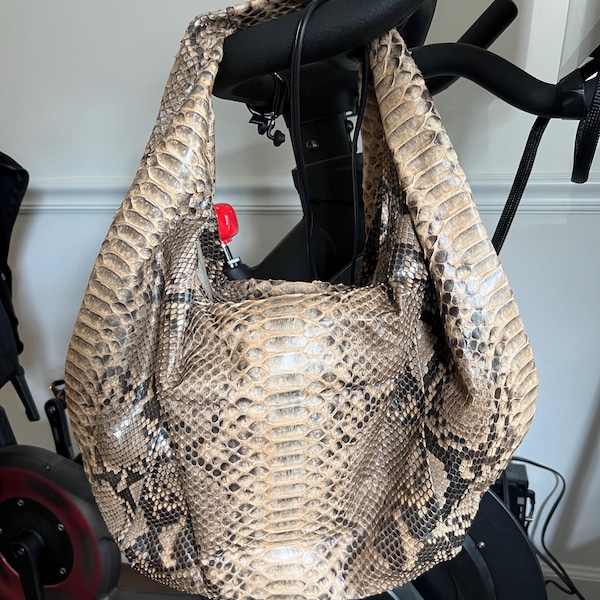 Top Handle Black Classy Genuine Python Skin Big Bag | Exotic Leather ...