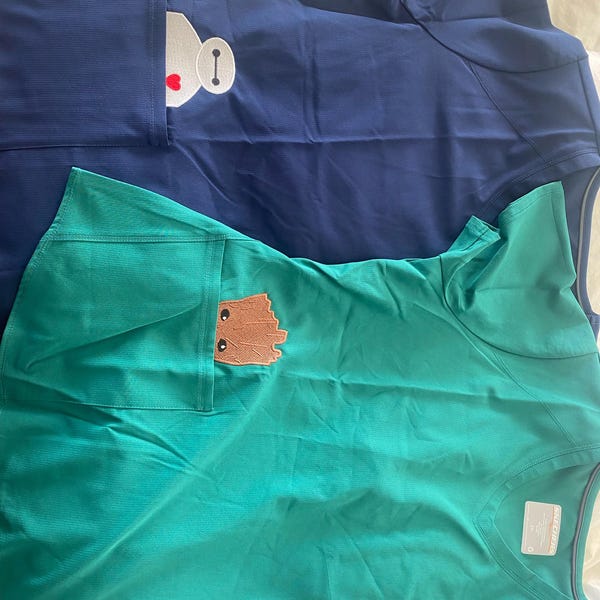 Embroidered Lilo & Stitch Scrub Top Royal Blue Women's Fit Three Pocket ...