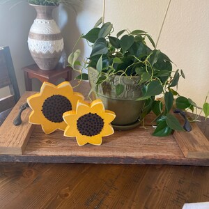 Hand Painted Sunflower Block, Wooden Sunflower Shelf Sitter, Red ...