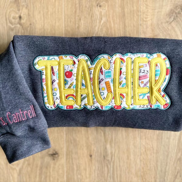 Teacher Double Satin Stitch Applique - Teacher Applique - Teacher ...