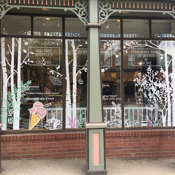 White Peonies, Floral Vinyl Decal, Boutique Storefront Decor Shop ...