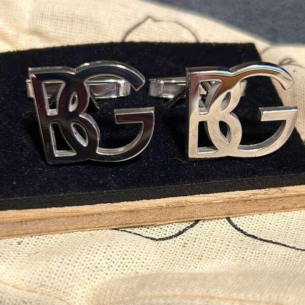 Sterling Silver Initial Cufflinks - Personalized Name Cufflinks - Groom ...