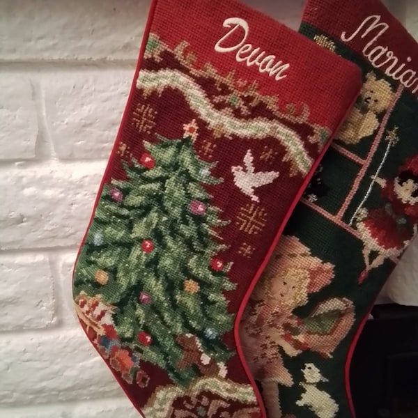 Personalized Needlepoint Christmas Stocking: Hand-embroidered Wool ...