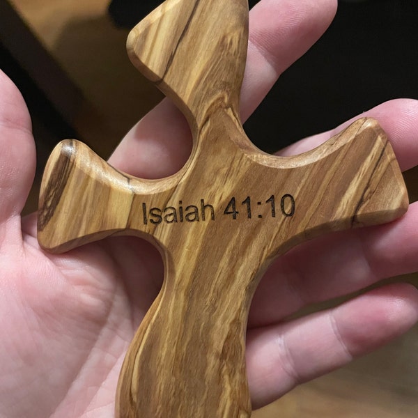 Personalized Olive Wood Comfort Cross: Handheld Prayer Cross From Holy ...