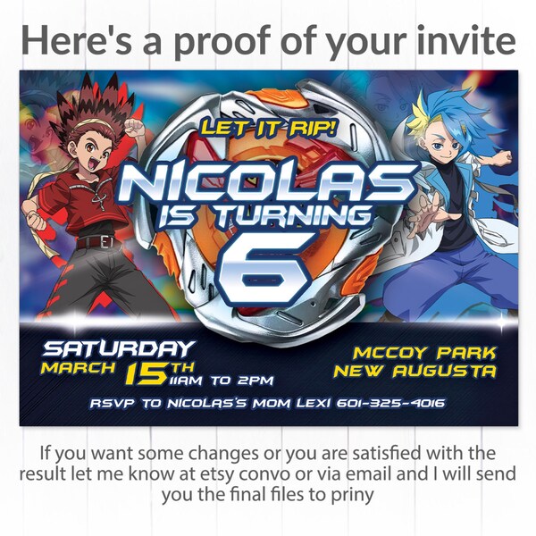 Beyblade Burst Turbo Birthday Invitation, Printable Birthday Party ...