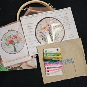 Handkerchief Embroidery Kit for Beginner Floral Embroidery Pattern 50cm ...