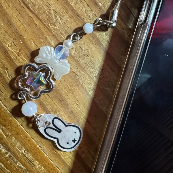 Bunny Phone Charm Coquette Heisei Retro Beaded Keychain Cute Y2k ...