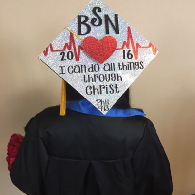 Custom Nurse With Heart and EKG Line RN BSN Graduation Cap - Etsy