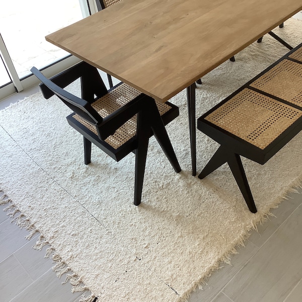 Large Handwoven Cream Rug 200x300 Cm, Area Rug, Living Room Rug, Boho ...