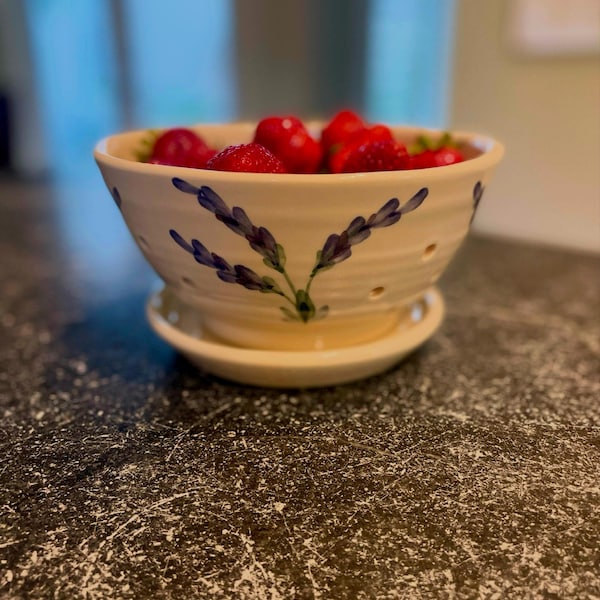 Emerson Creek Pottery Blueberry Berry Bowl/colander With Saucer Hand ...