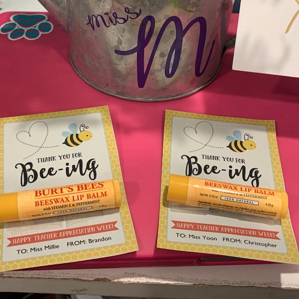 Teacher Appreciation Card - Thank You for BEEING My Teacher - Lip Balm ...