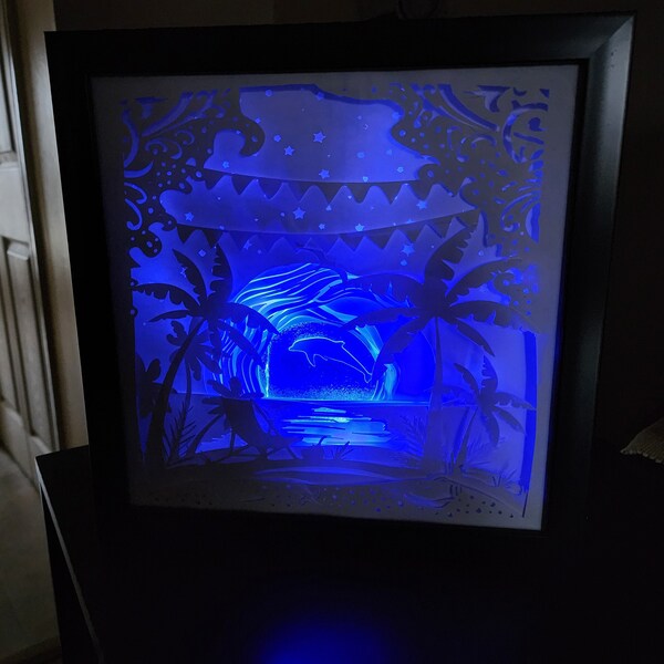 Tropical Sea Beach Shadow Box SVG Template, Palm Trees Papercut ...