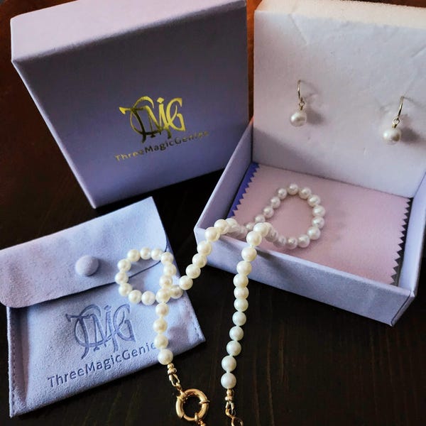 Genuine Pearl Necklace, Hand Knotted, Creamy White Almost Round Pearl ...