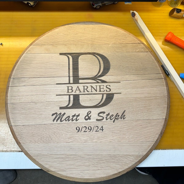 Engraved Wedding Sign Guest Book Bourbon Barrell Head, Personalized ...