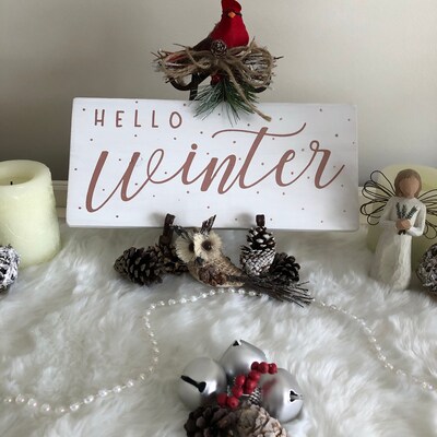 Hello Winter Sign . Farmhouse Winter Decor . Winter Wood Decor . Home ...