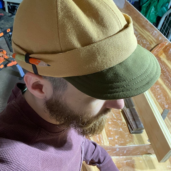 Cotton Canvas Docker Beanie: Short Brim Cap With Pencil Holder - Etsy