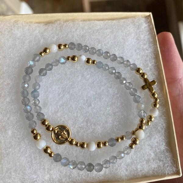 Modern White Catholic Rosary - Gold - Catholic Rosary - Gemstone Rosary ...