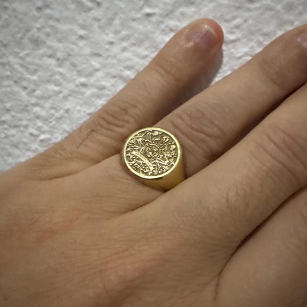 14K Solid Gold Raven Bird Signet Ring, Gold Crow Ring, Gothic Gold Ring ...