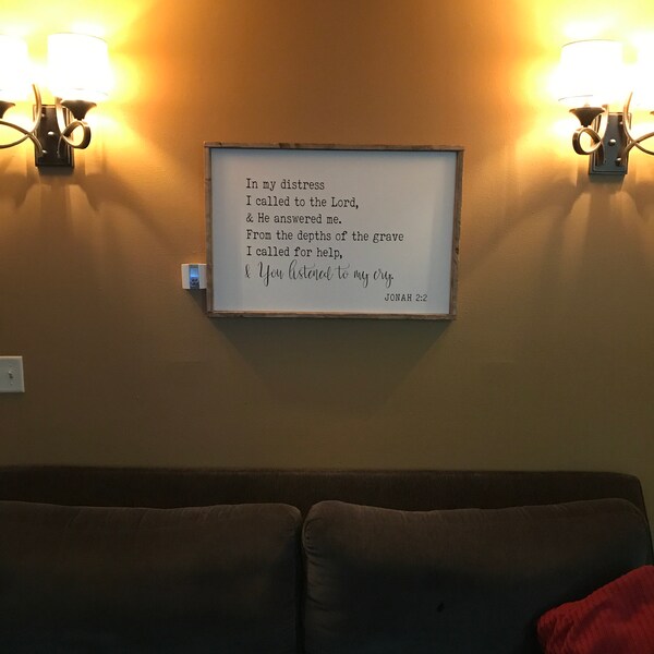 Jonah 2 Large Wood Sign, in My Distress, He Listened, Bible Verse ...