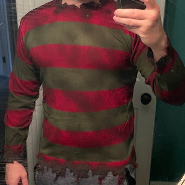 Freddy Krueger Sweater Hand Distressed Horror Jumper Halloween Costume ...
