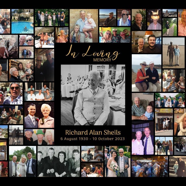 Poster Size Funeral Photo Collage Template for 65 Photos, Funeral ...