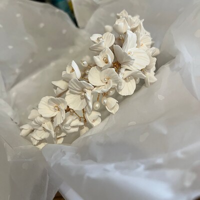 Floral Tiara, Clay Flowers Tiara, Floral Headpiece, Bridal Headpiece ...