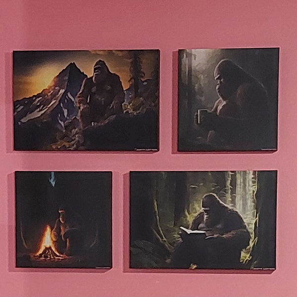 Bigfoot Reading a Book, Bigfoot Canvas Wall Art, Canvas Photo Print, Bigfoot Photo Print ...