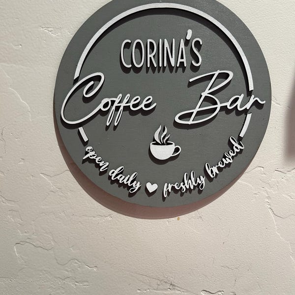 Custom Coffee Bar Sign, Personalized Gift, Circle Cafe Name Sign ...