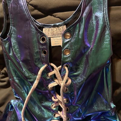 Lace-up Open-front Dress oil Slick Holographic Rave Dress, Fit N Flare ...
