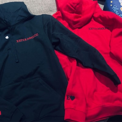 Couple Matching Heart Hoodie, Anniversary Gift for Him, Embroidered ...