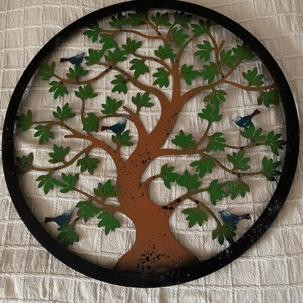 Rustic Circular Tree of Life Garden Wall Art, Rustic Outdoor Wall Art ...