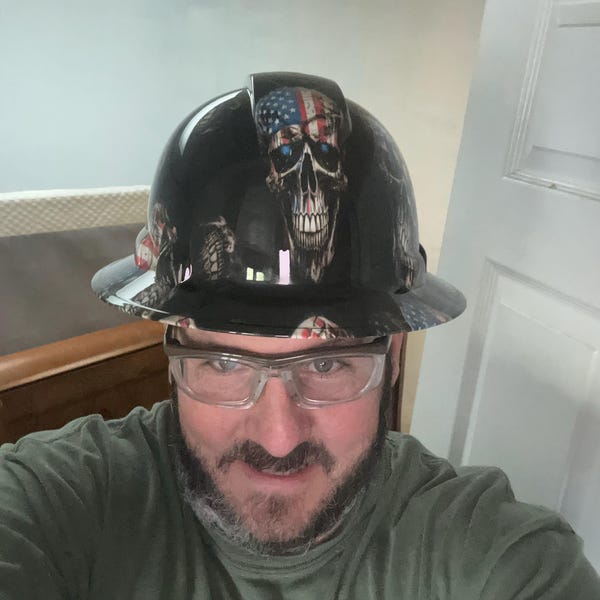 Full Brim Hydro Dipped Custom Hard Hat in Big Bad Boss Man Killer ...