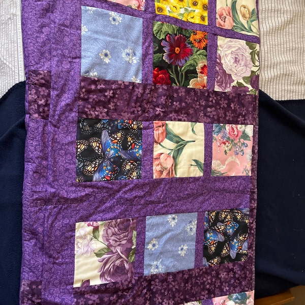 Purple Roses on Ecru Fabric by the Yard, Floral Kids Cotton Fabric ...