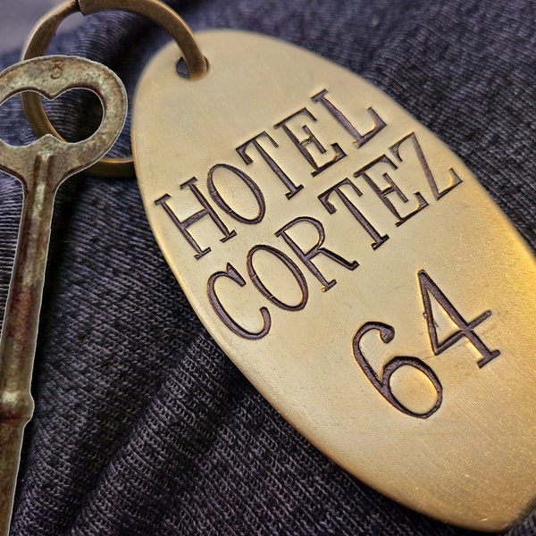 Custom Hand Stamped Hotel Room Key Tags - Brass Key Chain Fob - Brass ...