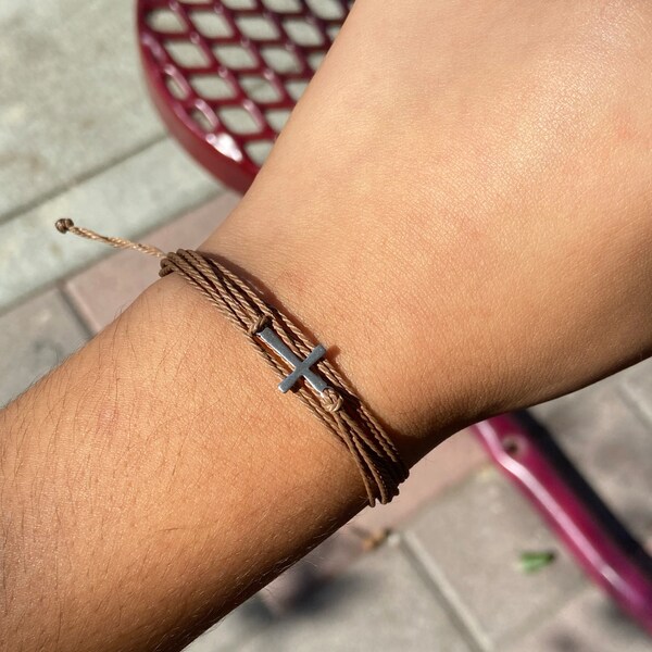 Multi-string Christian Cross Bracelet | Waterproof & Adjustable Wax ...