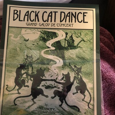 BLACK CAT DANCE 8x10 Vintage Halloween Sheet Music Cover Art Goth ...