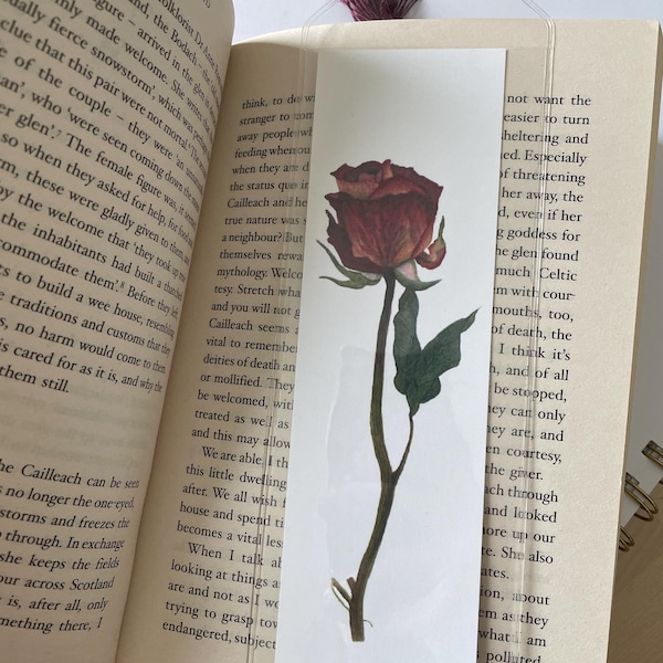 Red Rose Bookmark | Dried Rose Bookmark | Flower Bookmark | Book Lover ...