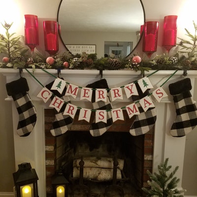 Merry Christmas Banner / Rustic Christmas Banner / Farmhouse Christmas ...