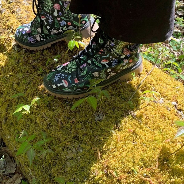 Forestcore Boots, Woodland Mushrooms Combat Boot, Vegan Combat Boots ...