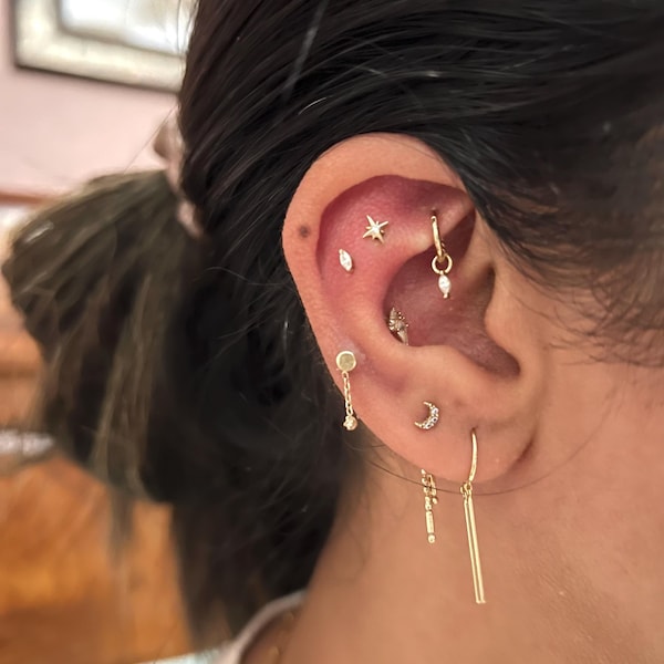 14k Solid Gold Starburst Stud Earring Tiny Star Cartilage Earring ...
