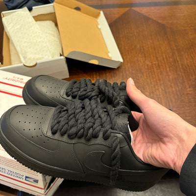 Custom Black Glitter Af1 With Red Bottoms and Black Rope Laces - Etsy