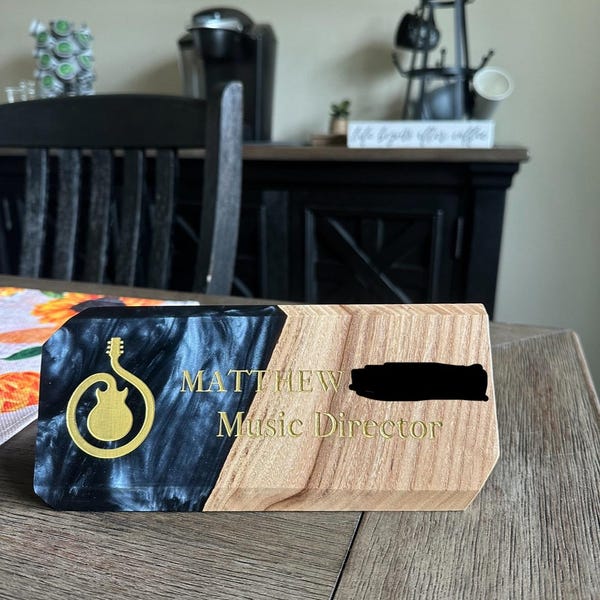 Epoxy & Wood Custom Desk Name Plate. Wooden Name Triangle Desk Plate ...