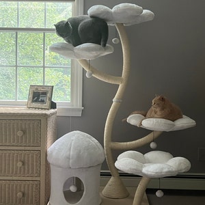 EDEN Wood Floral Cat Tree Tower, Wooden Cat Tower, Modern Cat Climbing ...