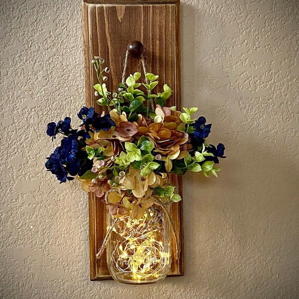 Set of 2 Sconces or Single, Farmhouse Decor Hanging Lighted Mason Jar ...
