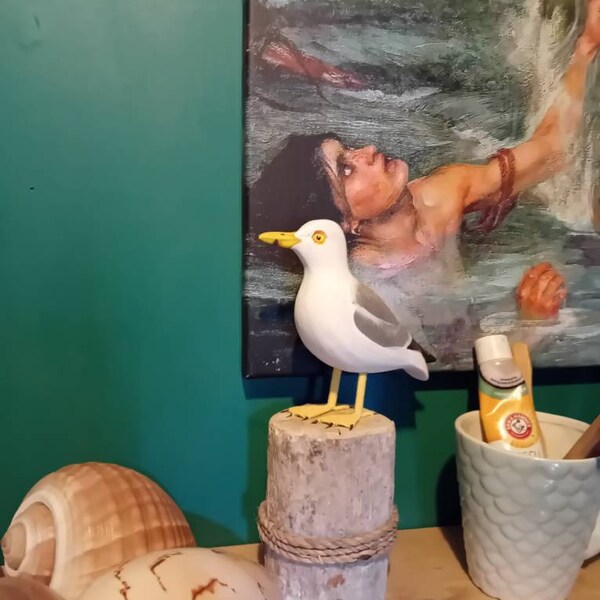 Wooden Sea Bird SEAGULL ON POST / Hand Carved Fairtrade Ornament ...