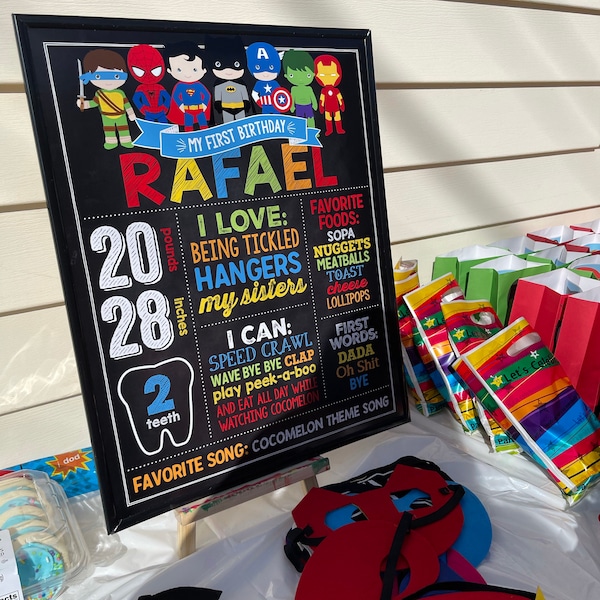 Superhero Chalkboard Poster - First Birthday - Printable File - Etsy