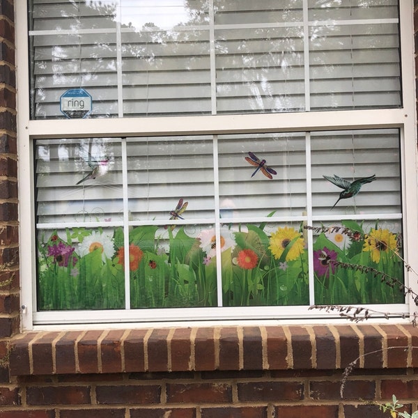 Wild Grass With Flowers & Insects Double-sided Window Cling Sticker ...