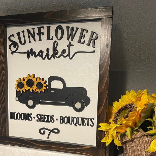 Sunflower Sign, Truck Sign, Sunflower Decor, 3D Sign, Fall Sign, Autumn ...